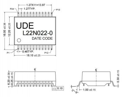 中国 L22N022-0単一の左舷磁気変圧器5G/2.5Gの基盤- T LANフィルターUDE 販売のため