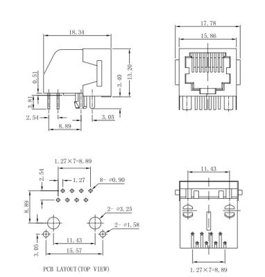 China 1x RJ45 Modular Jack S253E-8P8C-GAB-L Side Entry 8P8C LPJEF110CNL for sale