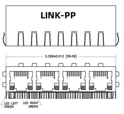 China HFJ14-1G01ER-L11RL 1x4 RJ45 Fastjack con 1000 base-T magnéticos en venta