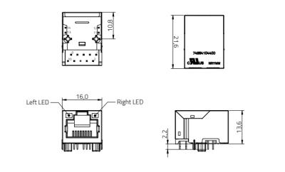 China PoE+ Magjack 74984104400 100BASE-TX THR Mount WE-RJ45 LAN for sale
