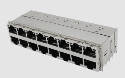 China 1840870-1 Conector RJ45 de 2x8 Gigabit con magnéticos y LED integrados en venta
