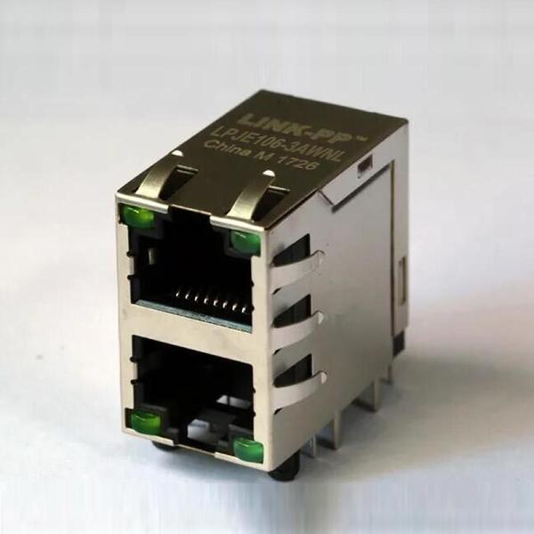 Quality LPJE106-3AWNL Shielded 2x1 RJ45 PCB Jack Double Deck Gang with LED for sale