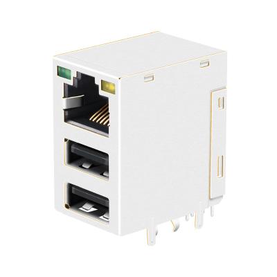 Chine Par le connecteur de la base-T 7497010211A RJ45 USB du trou 10/100 à vendre