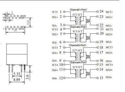 중국 QD24A01 단일 포트 1000 베이스-티 분리된 자기성 변압기 판매용