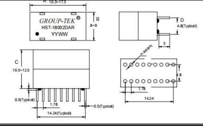 중국 HST-18002DAR 1000Base-T 1500Vrms 단일 포트 자기학 모듈 판매용