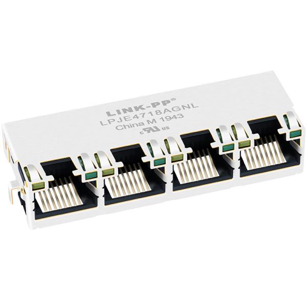 Quality Low Profile RJ45 Jack 1x4 Port With LED Magnetics Connector LPJE4718AGNL for sale