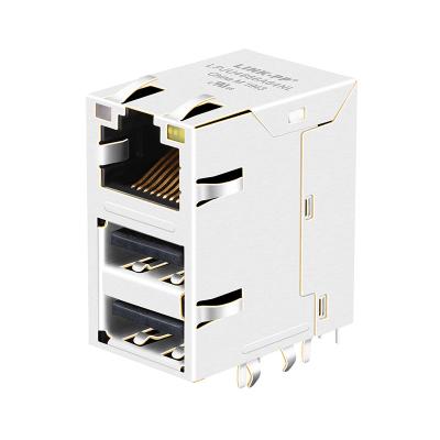 China RJMG2310228A0ER 1000 Base-T 10p8c Integrated Magnetic Rj45 Network Jack With Dual Usb for sale