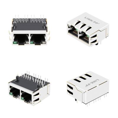 China 10G Base-T 1x2 Port JTL-U1001NL Tab UP Through Hole Rj45 Lan Jack With Green-Yellow / Green Leds for sale