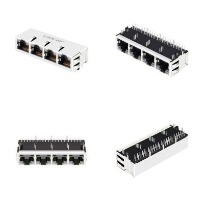 중국 10G Base-T 1x4 포트 탭 UP 스루 홀 마그네틱 RJ45 잭 JT6-1473NL 판매용