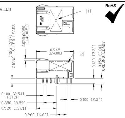 China De de Havenrj45 Magjack Schakelaar van l836-121t-KE 5G basis-T Tab Down 1X1 met Gy/G wordt beschermd die leidde Te koop