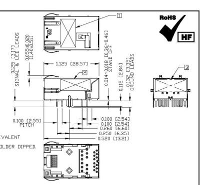 China Van het de Haven de Lage Profiel RJ45 van l8bj-1k1t-KDE 2.5G basis-T Tab Down 1X1 Magnetische Schakelaar met Leds Te koop