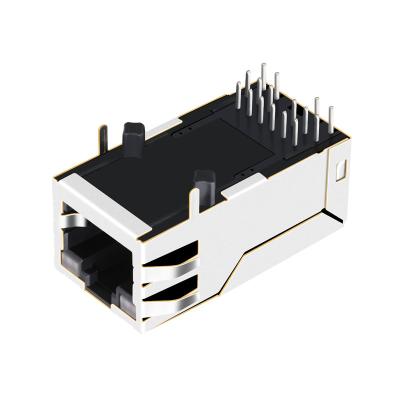 China 2250368-1 de Schakelaar Enige Haven 4PPoE 60W van Tab Up 10G basis-T RJ45 MagJack met GY/GY Leds Te koop