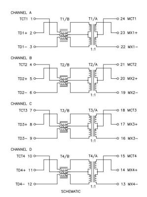 중국 HX6188NLT 포트 한 개 1000 베이스-티 24PIN SMD 트랜스포머 모듈 4PAIR 포 100W 판매용