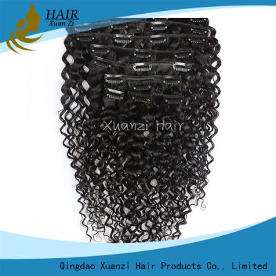 China 100% Unrprocessed Remy Clip In Virgin Hair Extensions Kinky Curly 8  -  16 Inches 7A Grade for sale