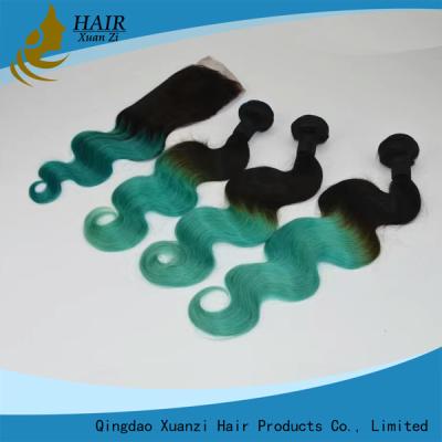 China Two Colored Body Wave Brazilian Virgin Human Hair Bundles With Ear To Ear Closure for sale
