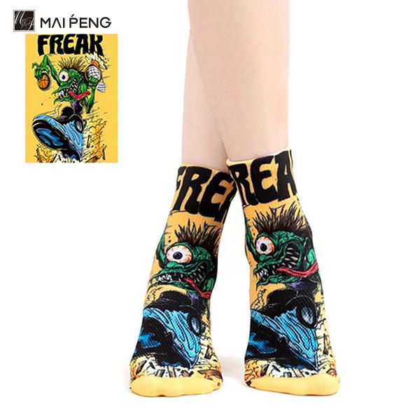 Custom Logo Sublimation Printed Socks Polyester 3D Printed Socks