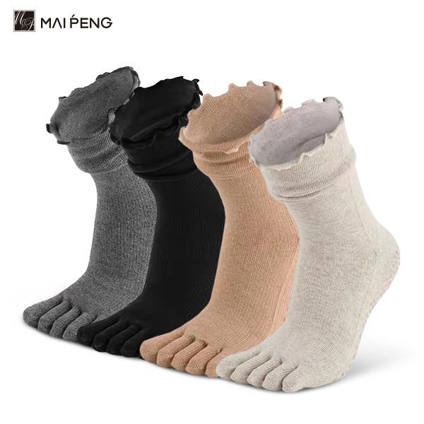 Quality Women Ruffle Cuff Non Slip Yoga Socks Five Toe Grip Pilates Socks for sale