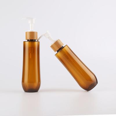 Cina Bottiglia d'imballaggio cosmetica di bambù Amber Shampoo Bottle di plastica 5.7oz 170ml della lozione in vendita