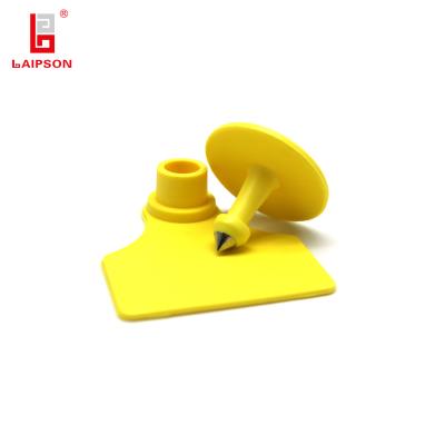 China 48mm Plastic Pig Ear Tags for Farm Tracking with Visible Laser Marking In Yellow for sale