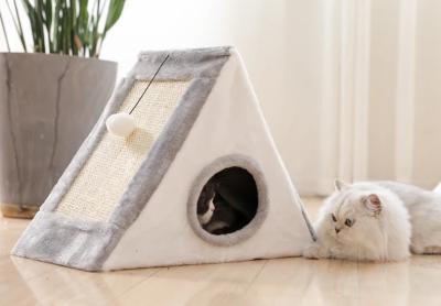 China Cat Furniture Pet House Plush Triangle Shape Cat Beds Cat Nest Warm Soft Foldable Dog for sale