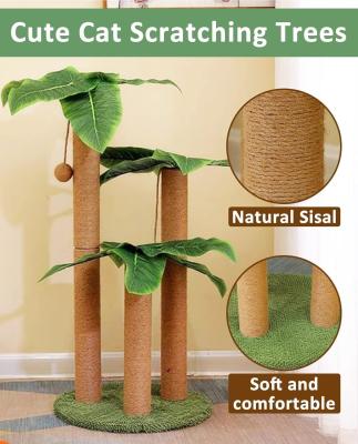 China Cat Coconut Palm Tree Climbing Frame with Natural Sisal Scratch Pole and Hanging Balls for sale