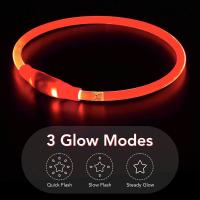 China USB Rechargeable Waterproof LED Dog Collar 70cm 3 Light Modes for Night Walking Training for sale