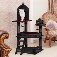 China Black Gothic Cat Tower Coffin Bed Condo Scratching Posts Multi-Level Cat Tree 150cm for sale