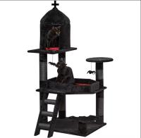 China Black Gothic Cat Tower Coffin Bed Condo Scratching Posts Multi-Level Cat Tree 150cm for sale