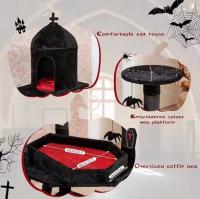 China Black Gothic Cat Tower Coffin Bed Condo Scratching Posts Multi-Level Cat Tree 150cm for sale