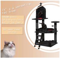 China Black Gothic Cat Tower Coffin Bed Condo Scratching Posts Multi-Level Cat Tree 150cm for sale