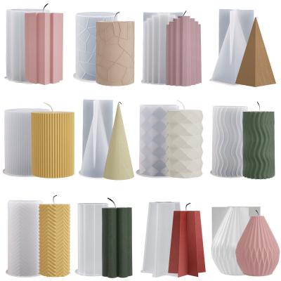 China DIY Dropped Candle Stripe Cut Cylinder Triangular Multi sided Cone Folded Arc Silicone Mold for sale