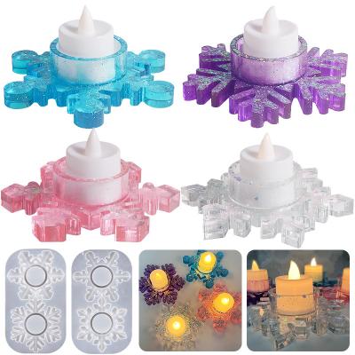 China DIY Drip Glue Mold Two Links Snowflake Aromatherapy Candlestick Christmas Mirror Decoration Storage Box Silicone Mold for sale