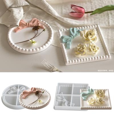 China DIY Square Round Bow Bubble Bead Coaster Ins Wind Aromatherapy Gypsum Plate Silicone Mold for sale