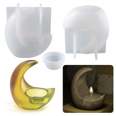 China DIY Crystal Dropping Resin Grinding Tools Half Moon Candlestick Ornament Silicone Mold Source Wholesale for sale