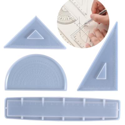 China New crystal dropper four piece set ruler protractor silicone mold DIY cartoon triangle ruler mold for sale