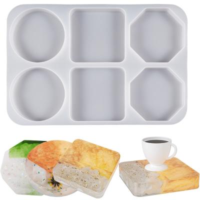 China Crystal dropper coaster mold 6 round, square, octagonal 2cm thick coaster placement table silicone mold for sale