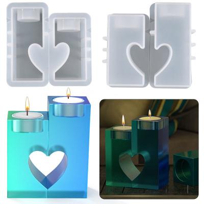 China DIY crystal dropper resin mold rectangular heart-shaped splicing candle holder ornament silicone mold for sale