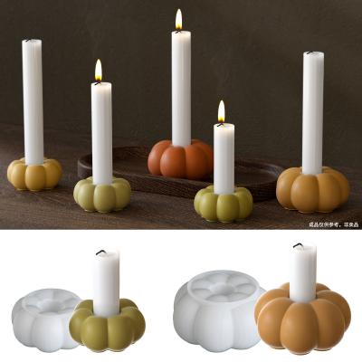 China Halloween Elements Pumpkin Candlestick Ornament Silicone Mold DIY Aromatherapy Gypsum Candle Base Grinding Tool for sale