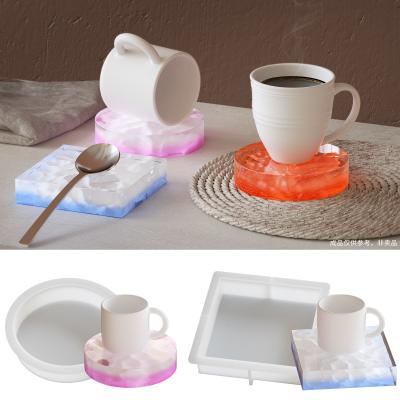 China Crystal dropper resin DIY mirror square circular book holder table base coaster holder silicone mold for sale