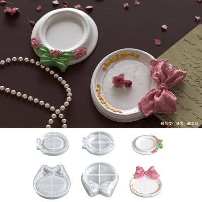China DIY circular bow relief pattern storage tray silicone mold aromatherapy gypsum tray decoration mold for sale