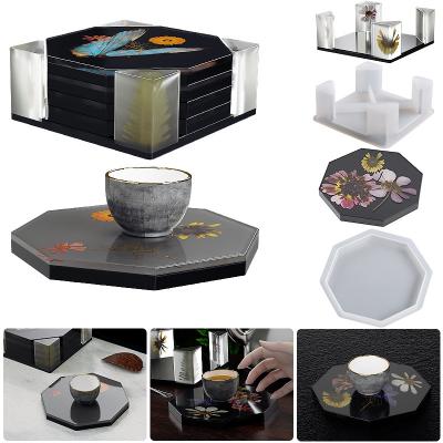 China DIY dropper resin gypsum mirror square storage box, octagonal coaster combination, silicone mold wholesale for sale