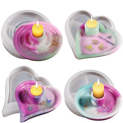 China DIY Semi Three Dimensional Love Circular Candlestick Silicone Mold Crystal Dropping Aromatherapy Candlestick Candlestick Mold for sale
