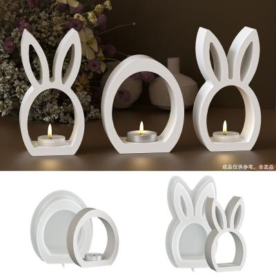 China New Easter Candlestick Silicone Mold DIY Hollow Rabbit Egg Candlestick Base Gypsum Mold for sale