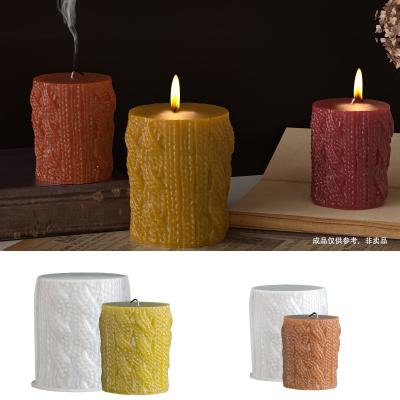 China Cylindrical sweater pattern table silicone mold DIY aromatherapy gypsum yarn weaving pattern candle mold for sale
