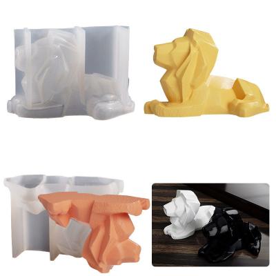 China Dropping resin geometric three-dimensional section lion ornament silicone mold DIY gypsum candle keychain for sale