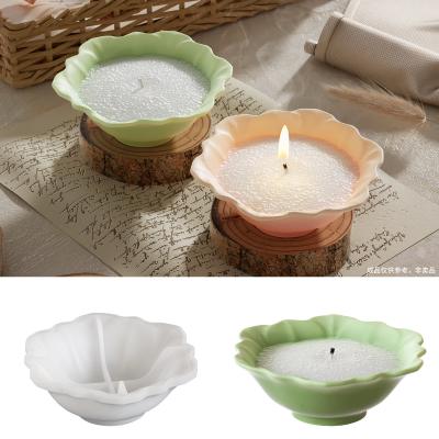 China DIY crystal drip glue irregular lace lotus leaf storage bowl aromatherapy gypsum candle cup silicone mold for sale