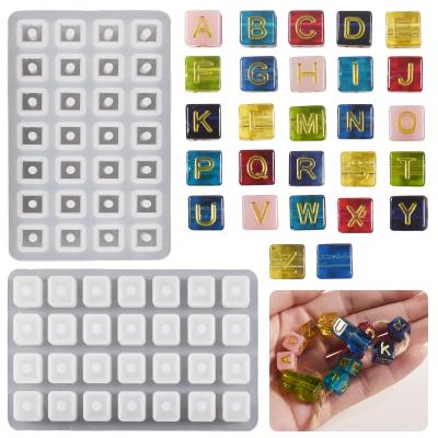 China Crystal Drip Glue 26 English Letter Bead Cube Perforated Gypsum Bracelet Bead Silicone Mold for sale