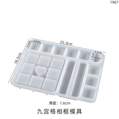 China DIY crystal dropper grinding tool square heart nine grid splicing photo frame table decoration silicone mold for sale