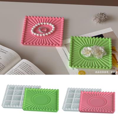 China Aromatherapy Gypsum Cement Resin Square Sunflower Wave Lace Tray Dish Ornament Silicone Mold for sale