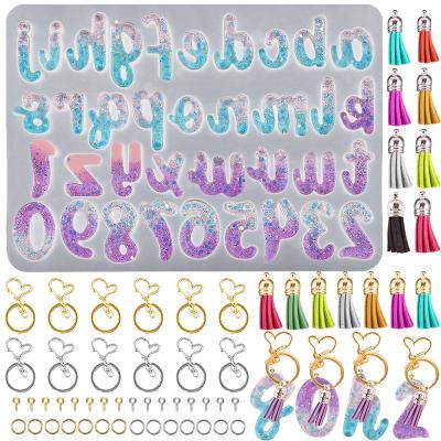 China Crystal Drip Glue DIY Lowercase English Letter Pendant Hanging Decoration Silicone Mold Digital Keychain Pendant for sale